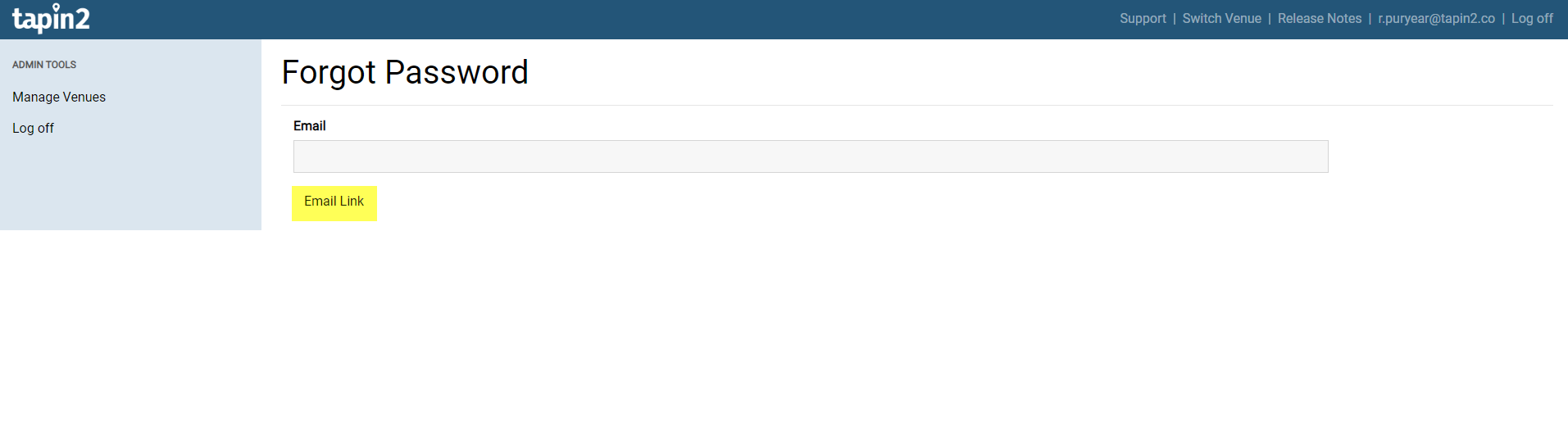 Admin Portal Password reset – Tapin2 Knowledge Base