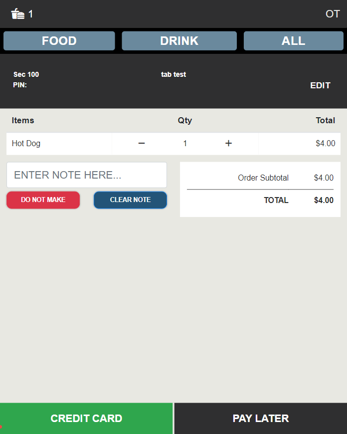 Order Taker - Single Order Tab – Tapin2 Knowledge Base