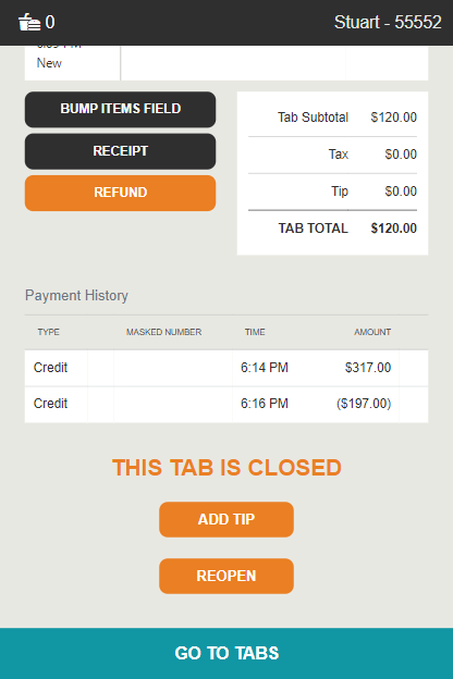 How to Apply Credits to an Open tab on the OrderTaker app – Tapin2