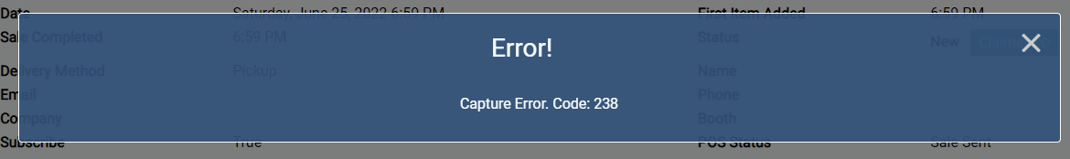 Freedompay - Capture Code 238 when attempting to capture an authorization – Tapin2 Knowledge Base